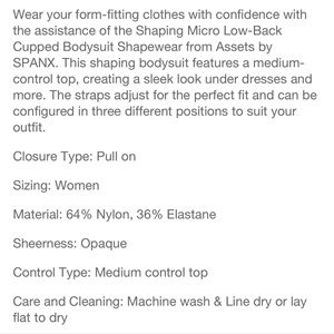 SPANX | Intimates & Sleepwear | Spanx Assets Low Back Panty Bodysuit ...